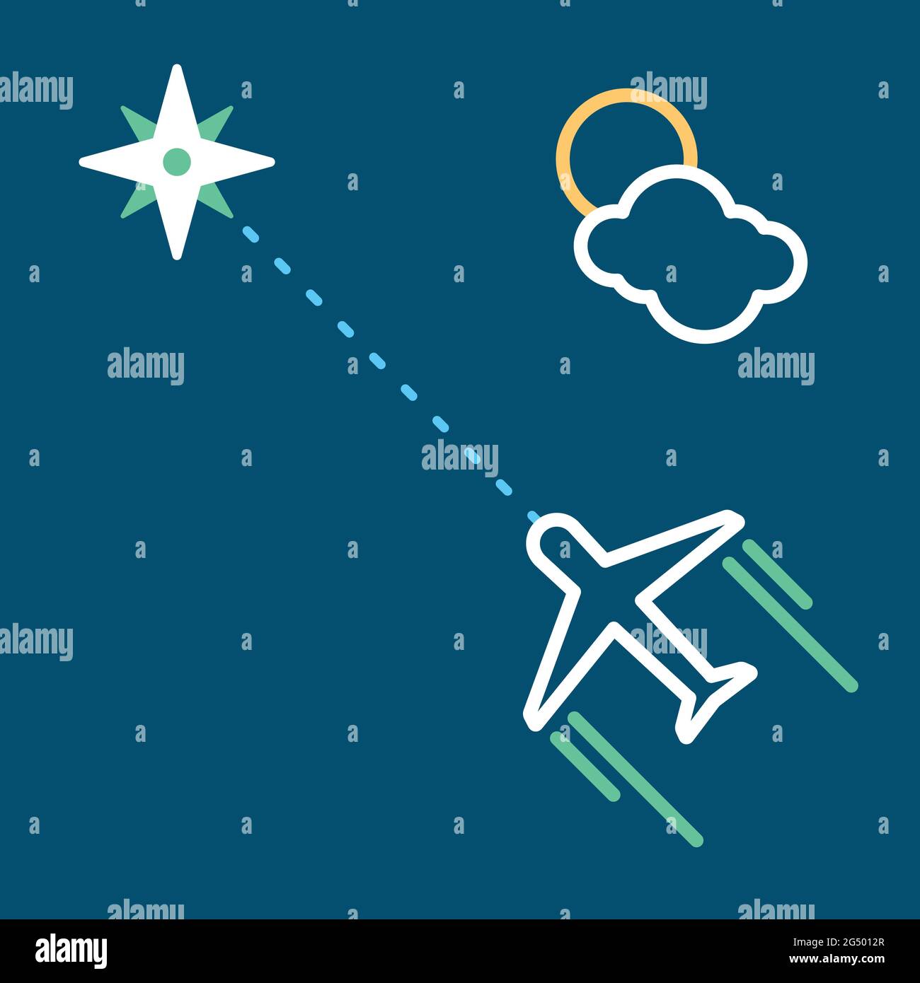 Airplane flying. Outline icons. Blue sky. Vector illustration, flat ...