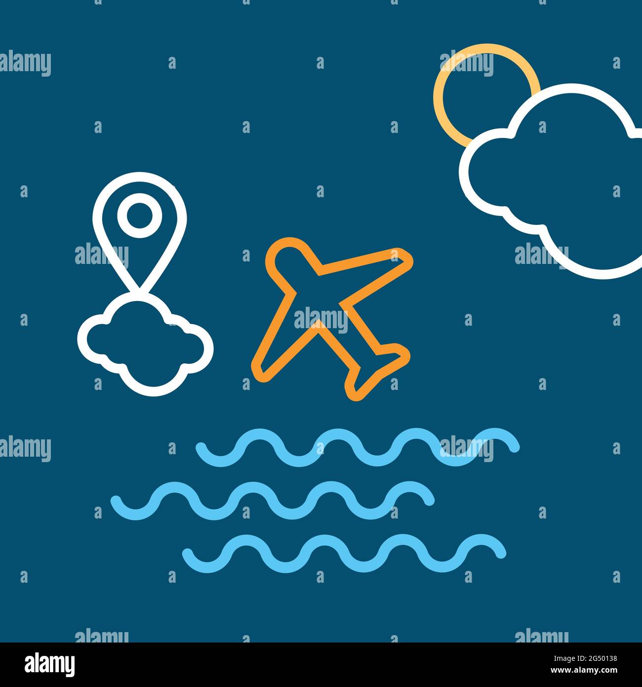Airplane flying. Outline icons. Blue sky. Vector illustration, flat ...