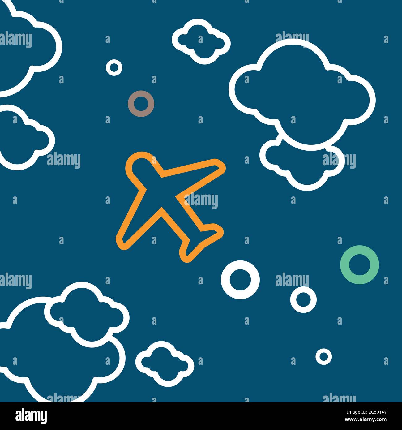 Airplane flying. Outline icons. Blue sky. Vector illustration, flat ...