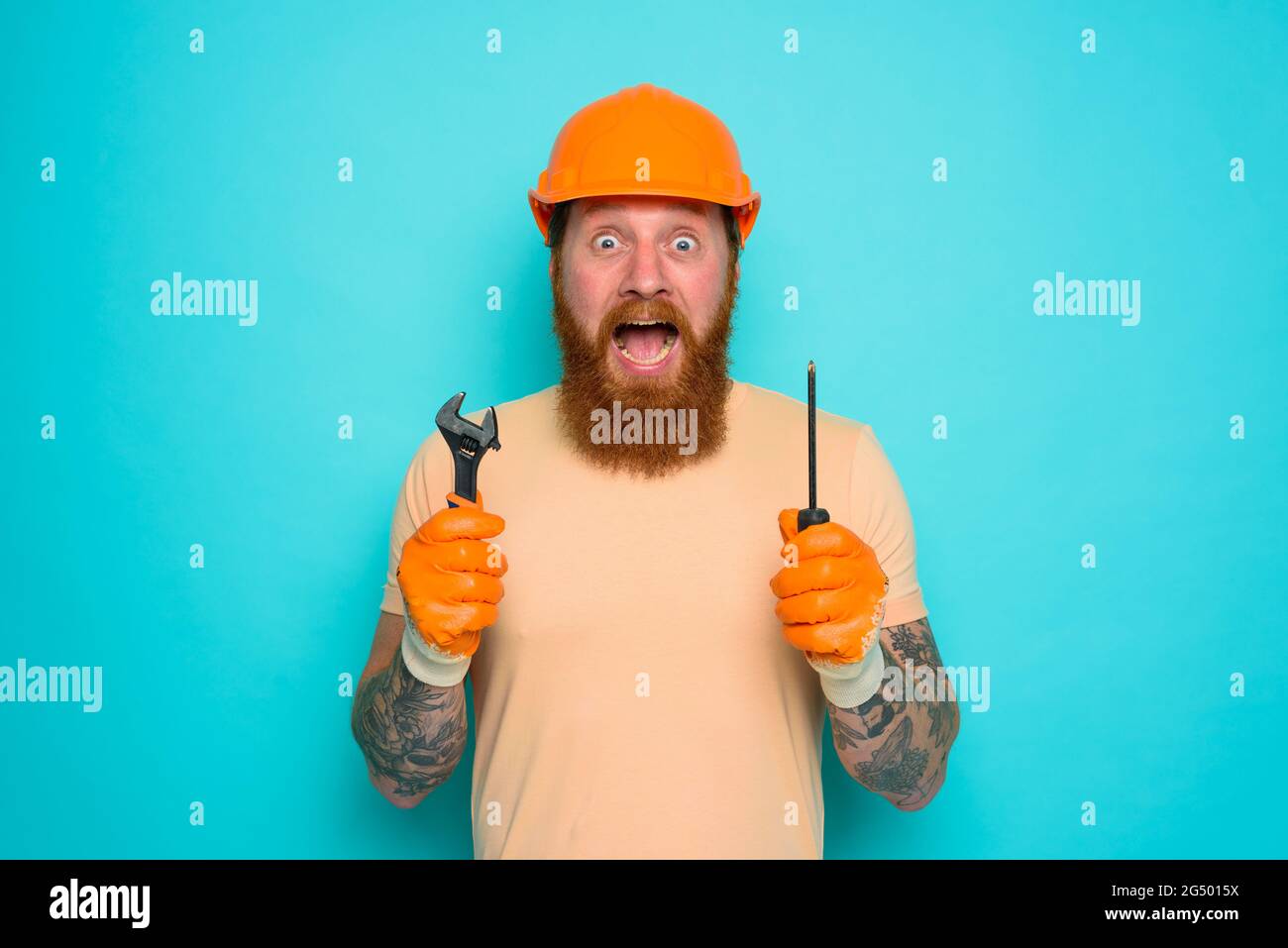 Incompetent worker is afraid and worried about his work Stock Photo - Alamy