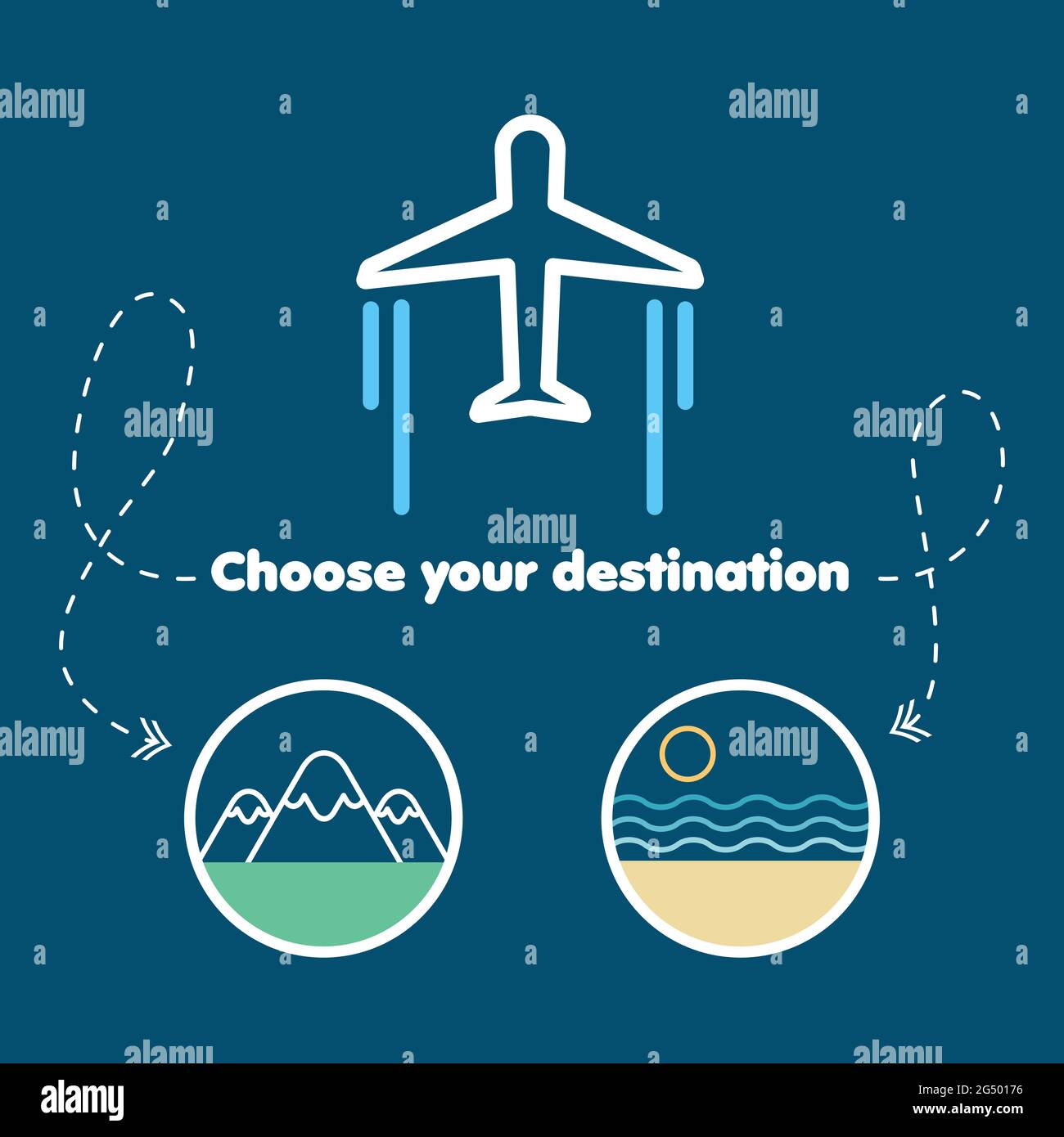 Choose your destination. Mountain or beach. Vector illustration, flat ...