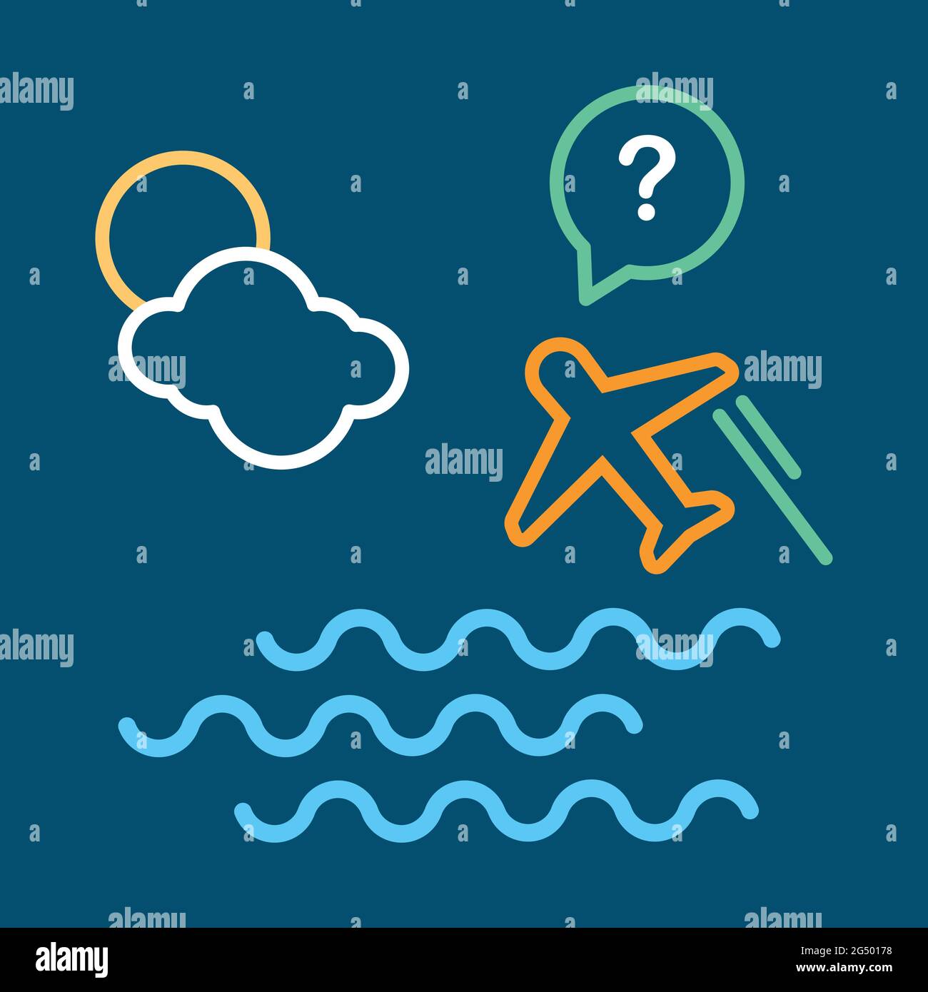 Airplane flying. Outline icons. Blue sky. Vector illustration, flat ...