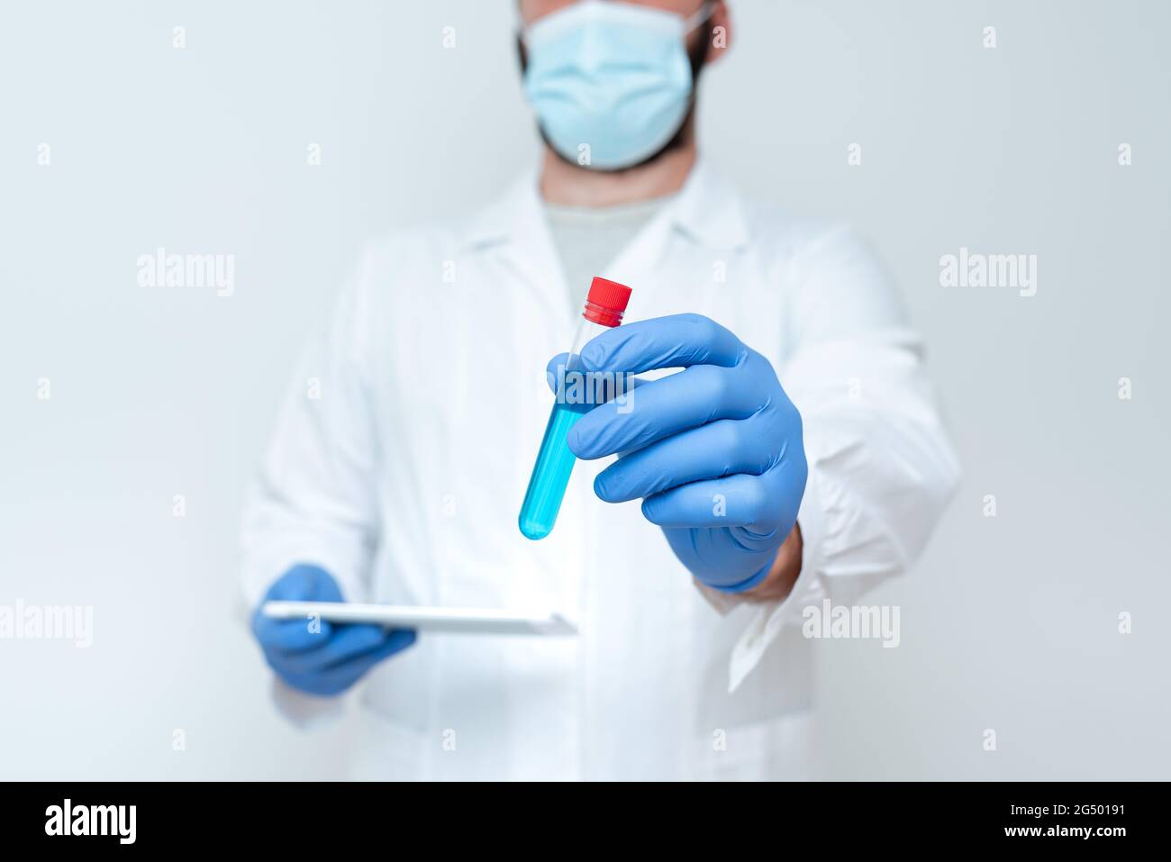 Researcher Displaying Liquid Sample, Chemist Presenting Cleaning Fluid ...