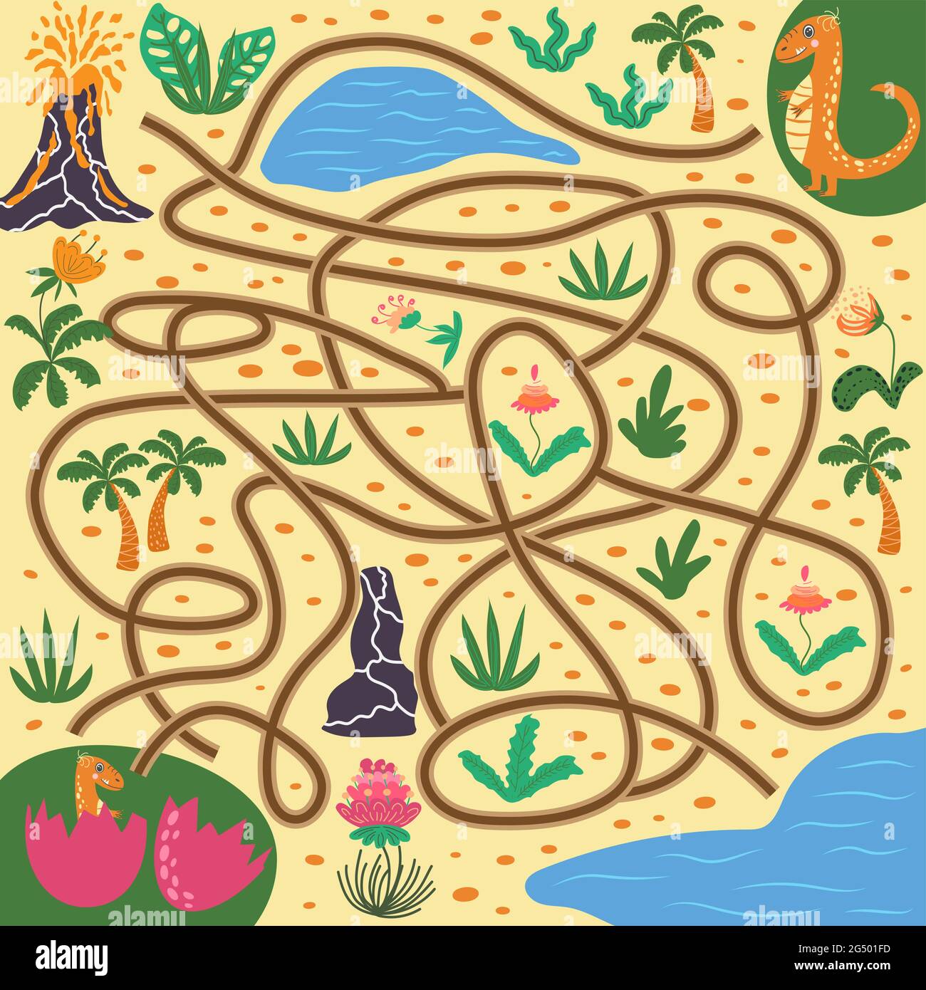 Help dinosaur find path to nest. Labyrinth. Maze game for kids. Help ...