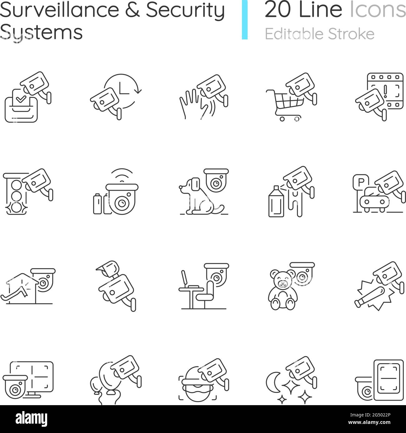 Surveillance and security systems linear icons set Stock Vector Image ...