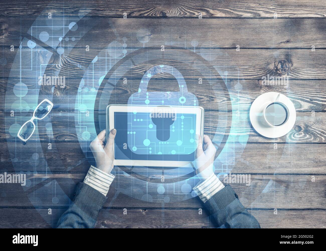 Concept of computer access with media lock icon on tablet screen Stock ...