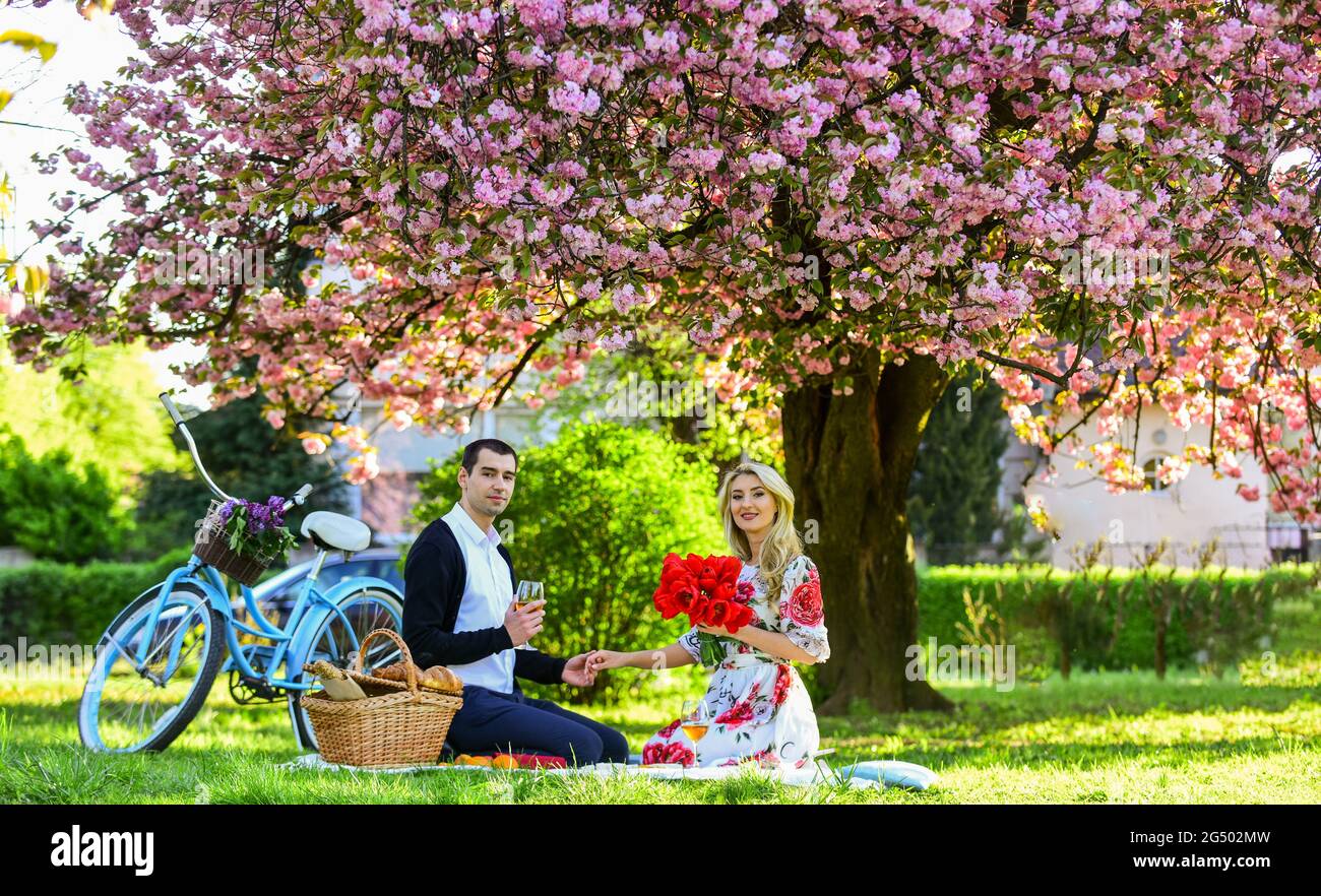 I love you. man and woman. romantic couple on picnic. love date in ...