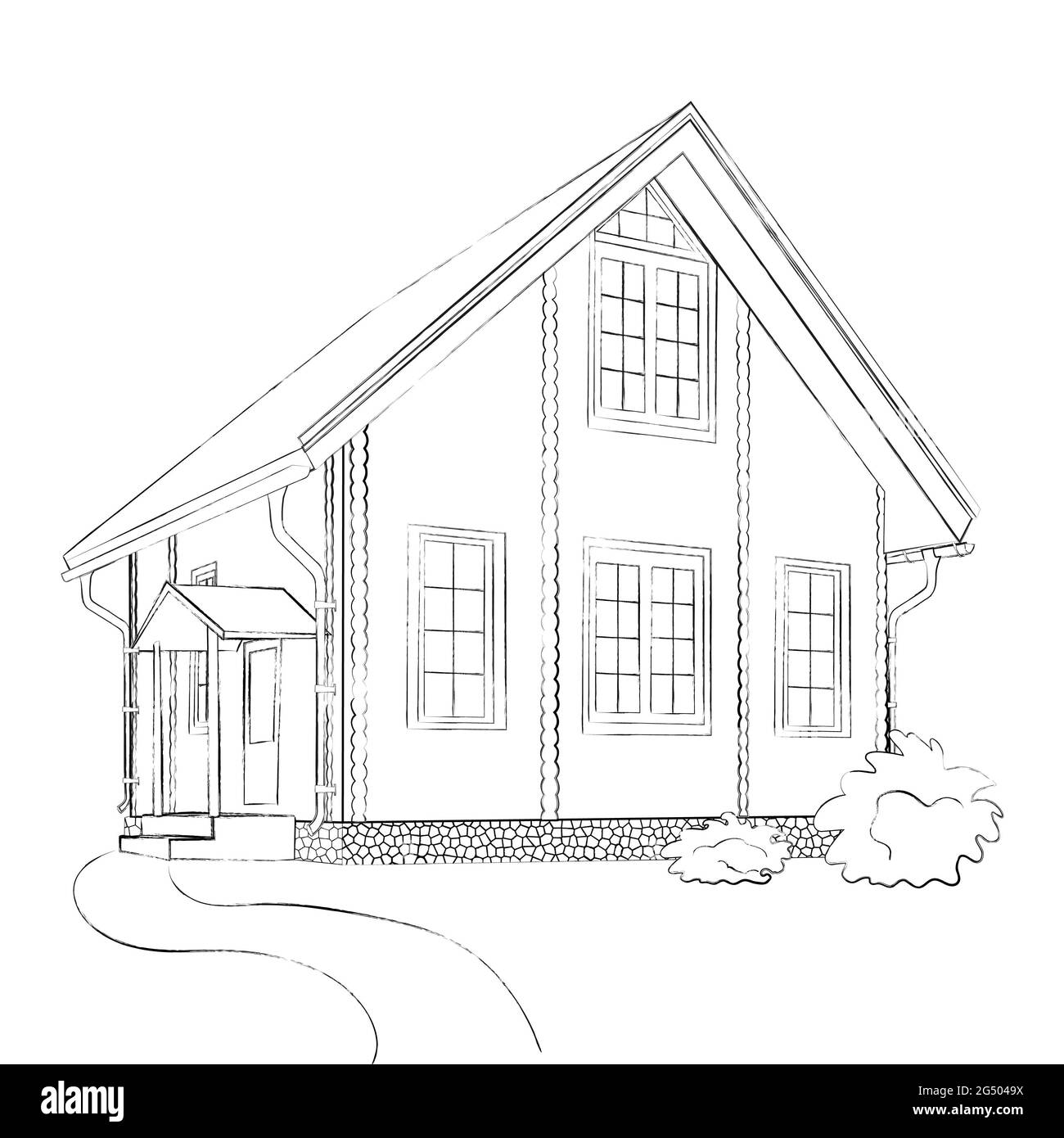 The project is architectural. Sketch of a detached family house with a ...