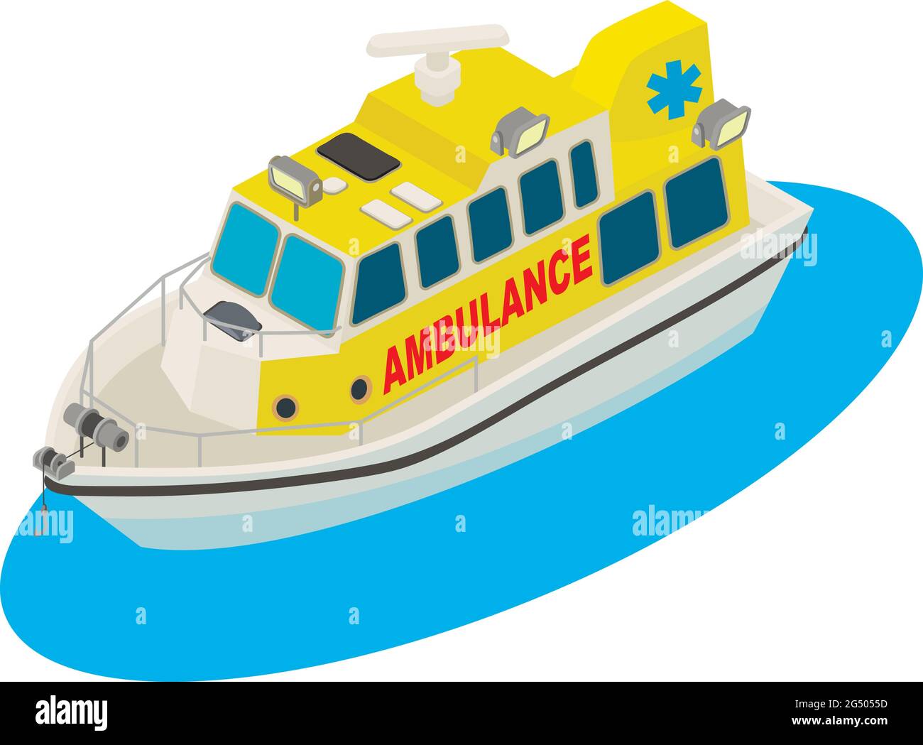 Ambulance boat icon isometric vector. Emergency ambulance rescue ship ...