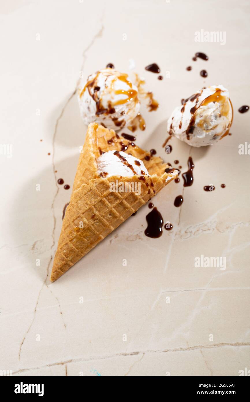 Gelato scoops on stone surface, ice cream food Stock Photo - Alamy