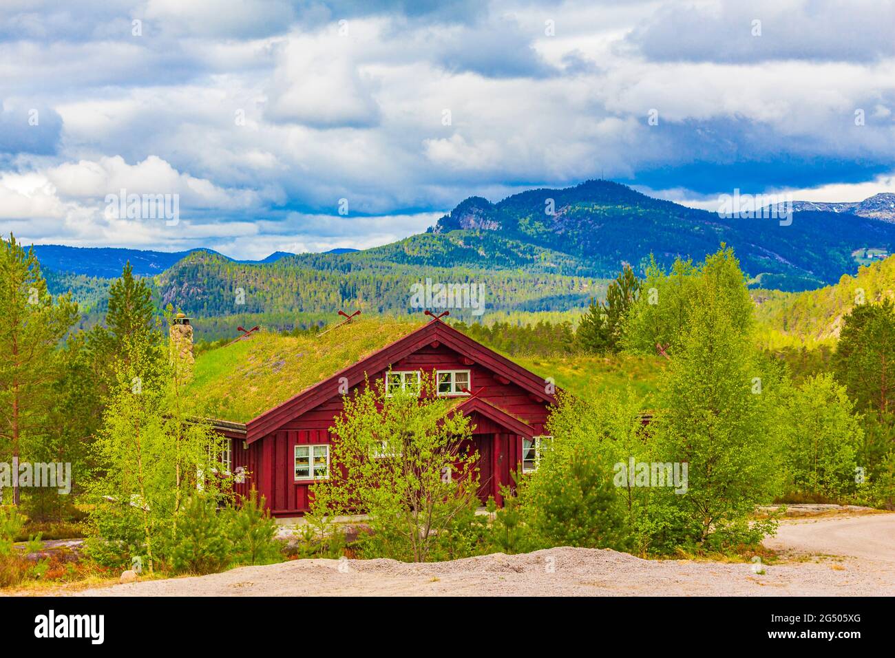 Norwegian wooden cabins cottages in the nature and mountain landscape ...