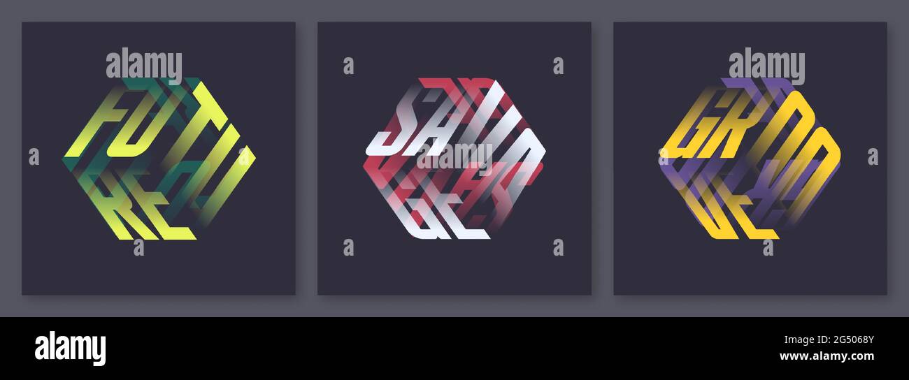 Set of graphic three dimensional t-shirt designs, vector illustrations ...