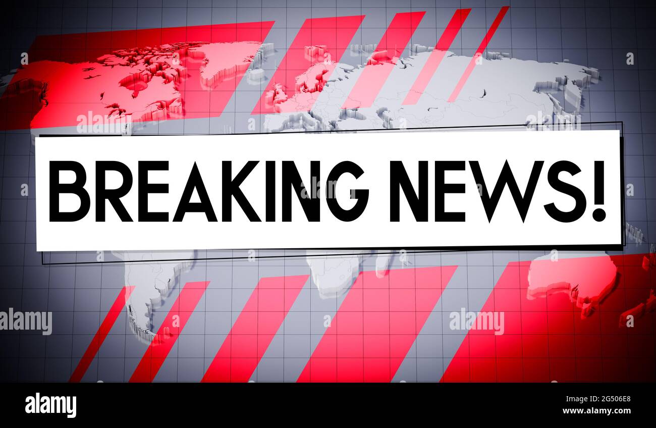 Breaking news concept, world map in background - 3D illustration Stock ...