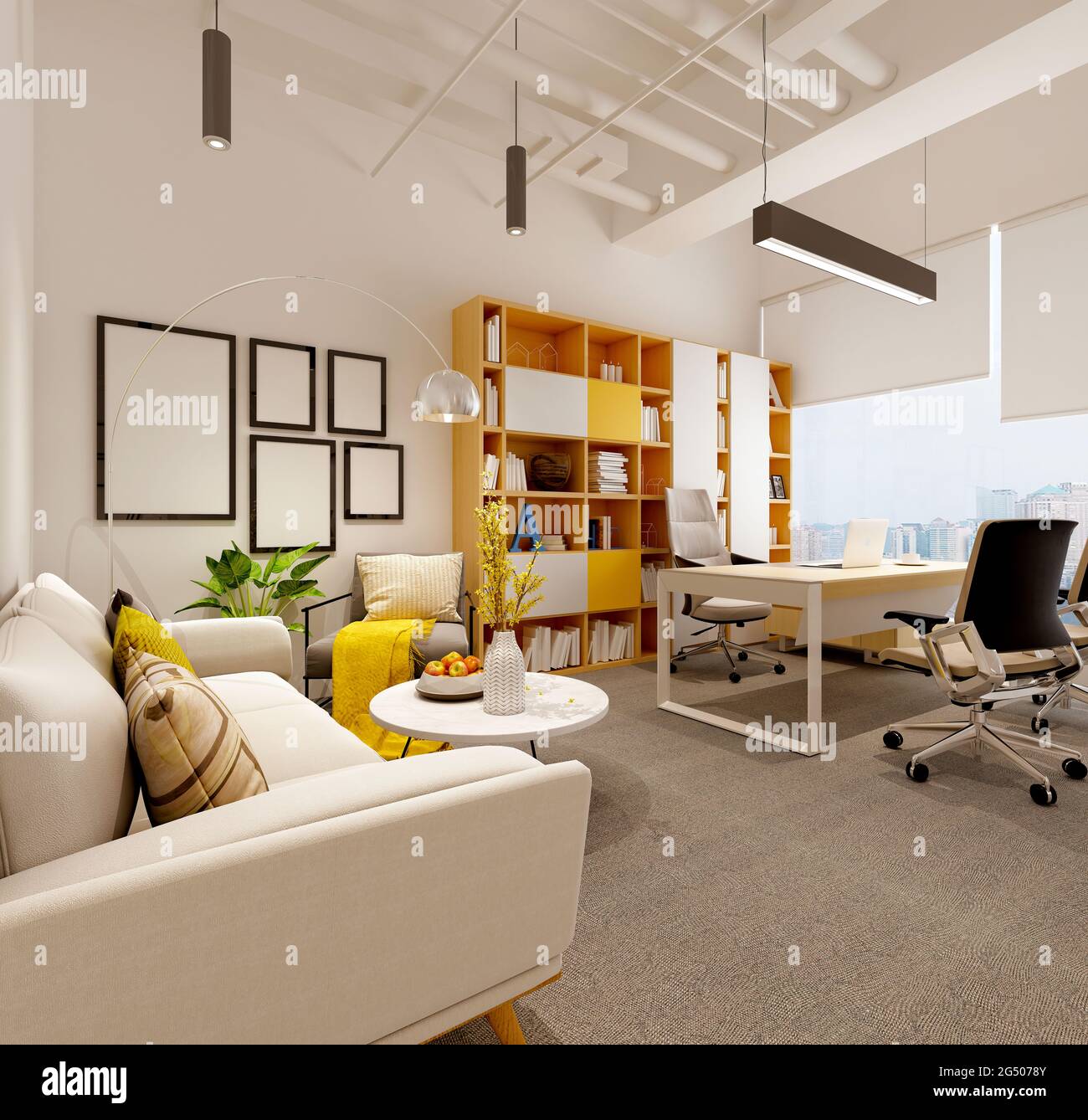 3d render of working office Stock Photo - Alamy