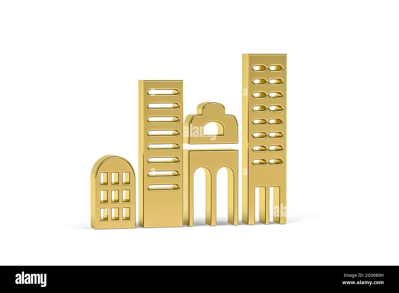 Golden 3d city icon isolated on white background - 3D render Stock ...