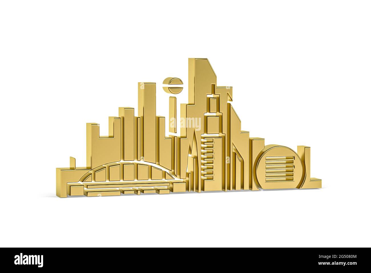 Golden 3d city icon isolated on white background - 3D render Stock ...