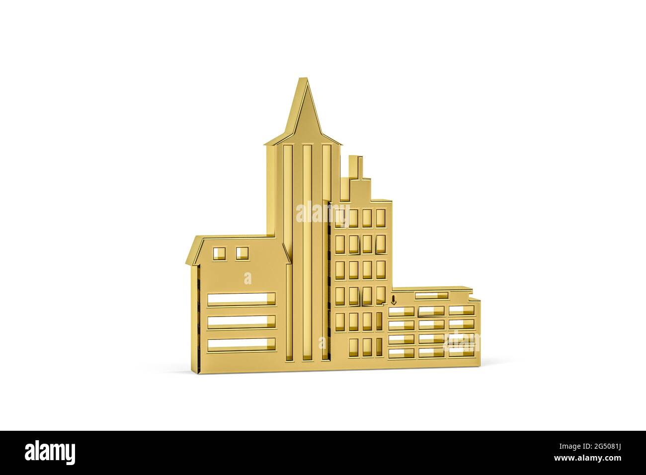 Golden 3d city icon isolated on white background - 3D render Stock ...