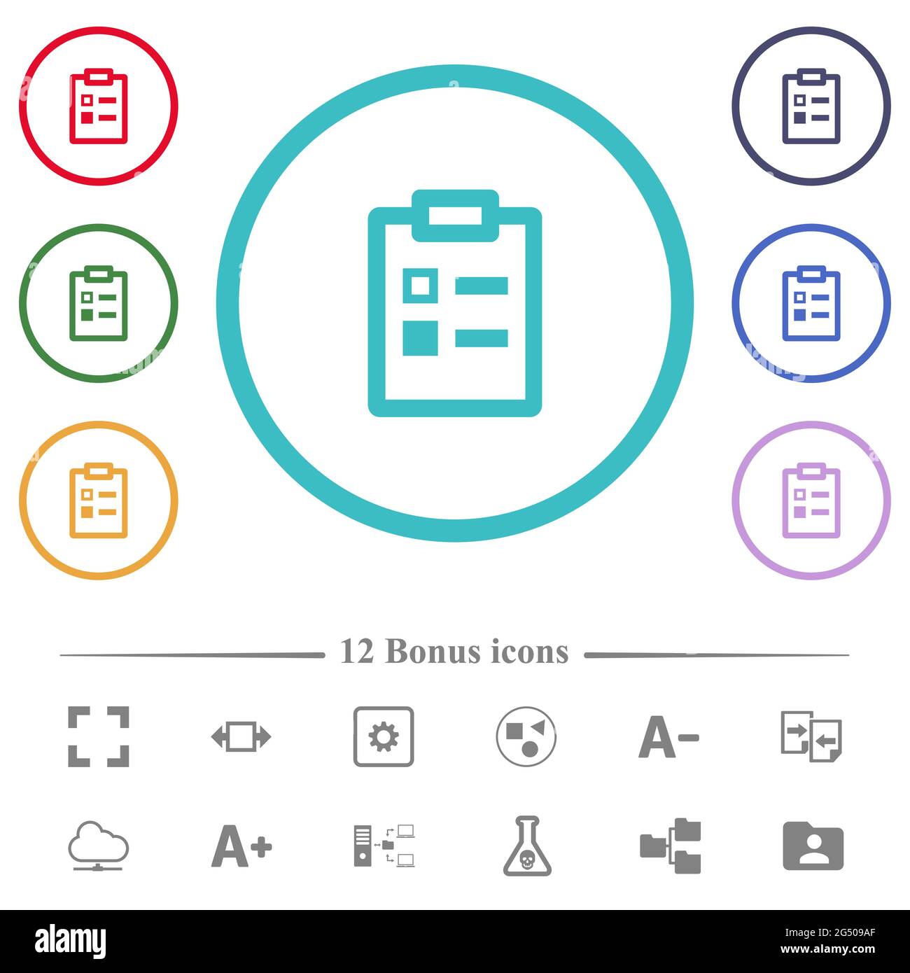 Survey flat color icons in circle shape outlines. 12 bonus icons ...
