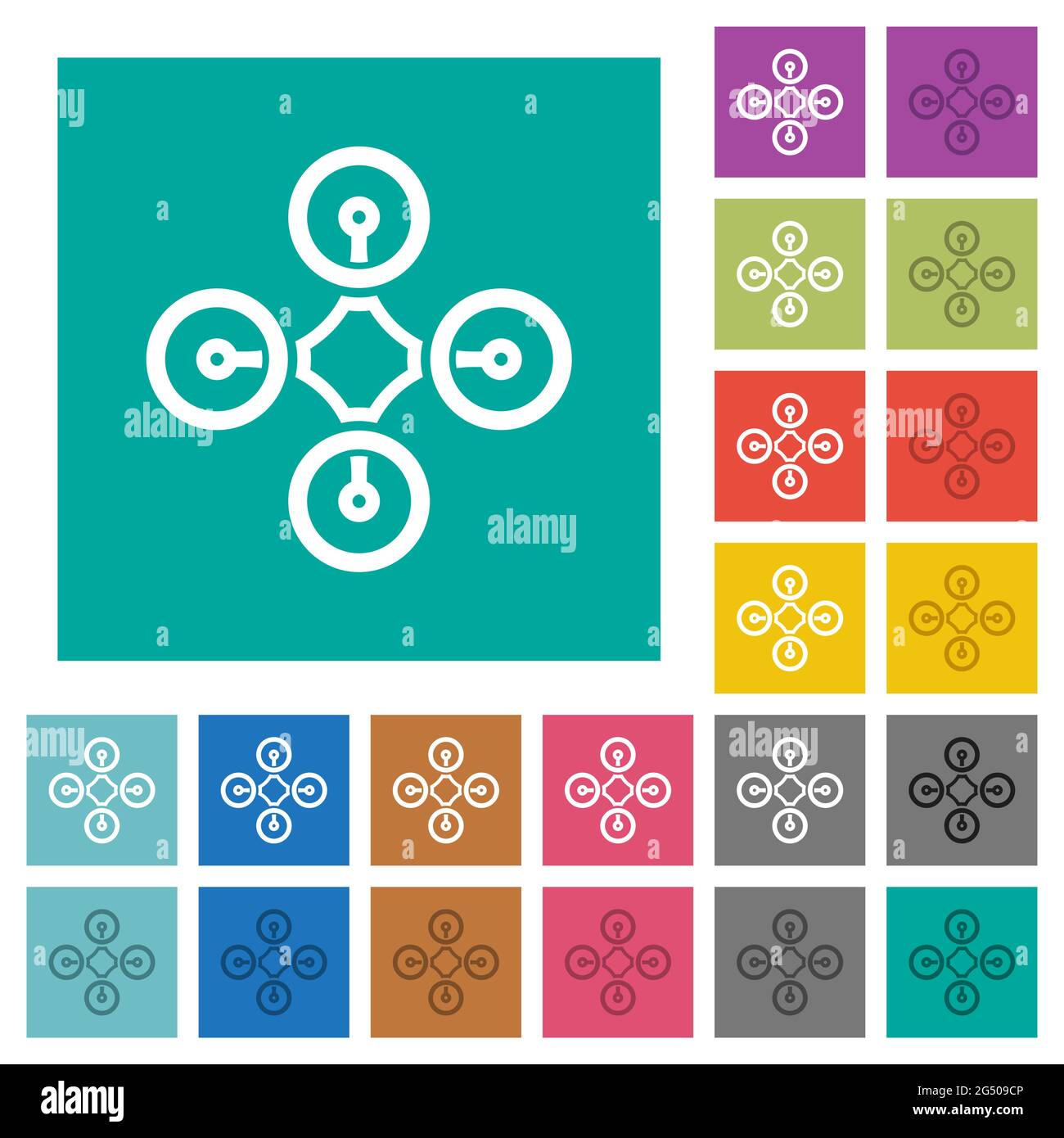 Drone top view outline multi colored flat icons on plain square ...