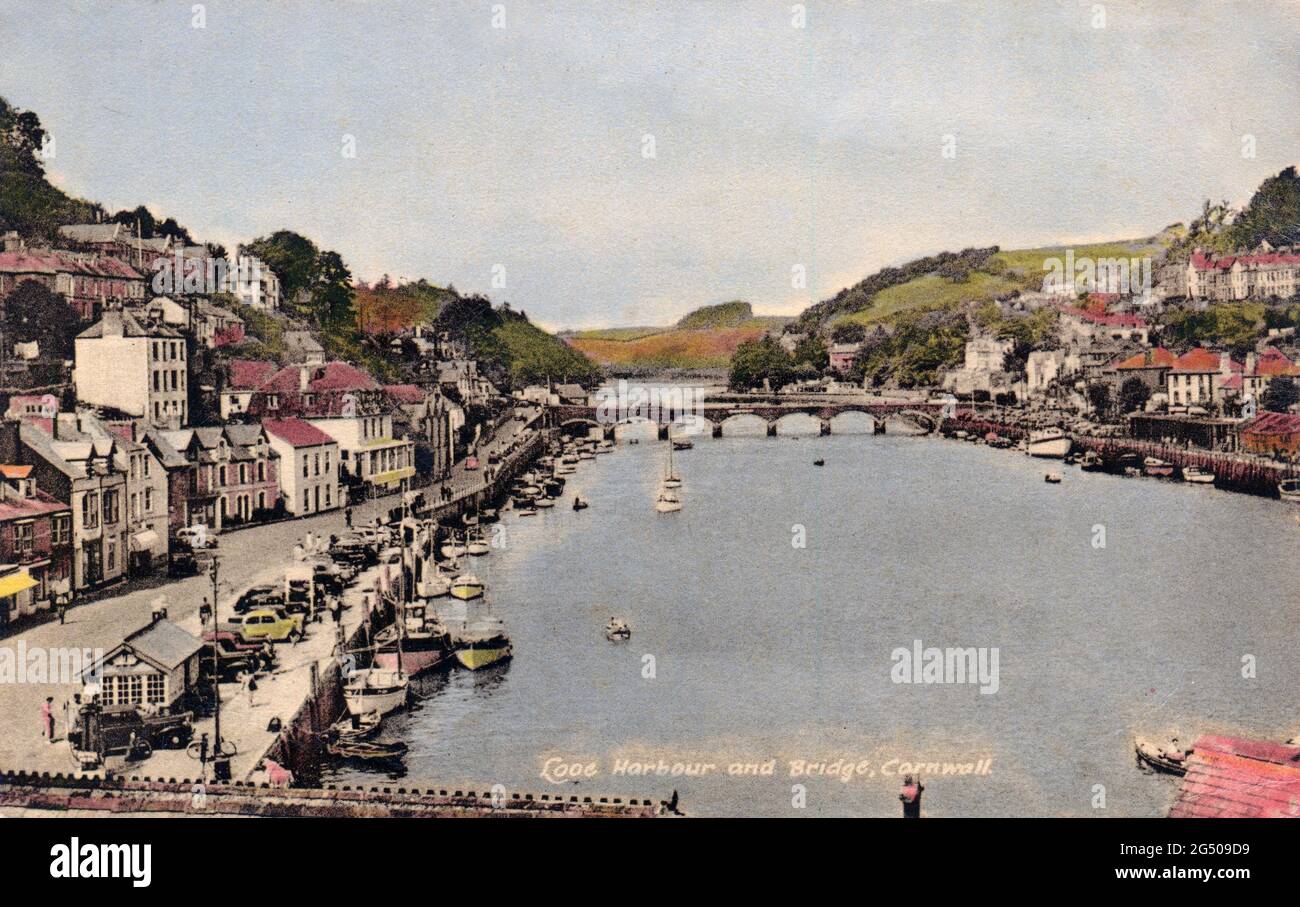 Vintage postcard entitled “Looe Harbour and Bridge”. Cornwall, England ...