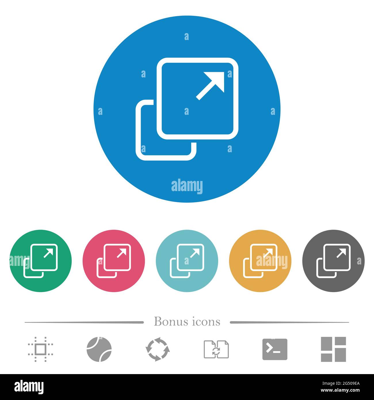Extend element flat white icons on round color backgrounds. 6 bonus ...