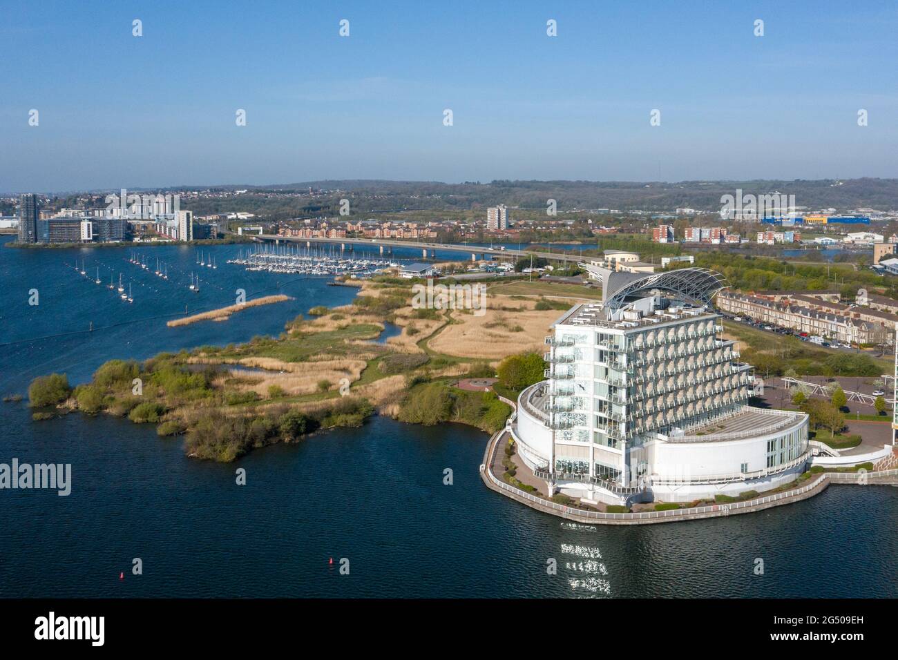 An aerial view of St. DavidÕs Hotel in Cardiff Bay on a clear day in ...
