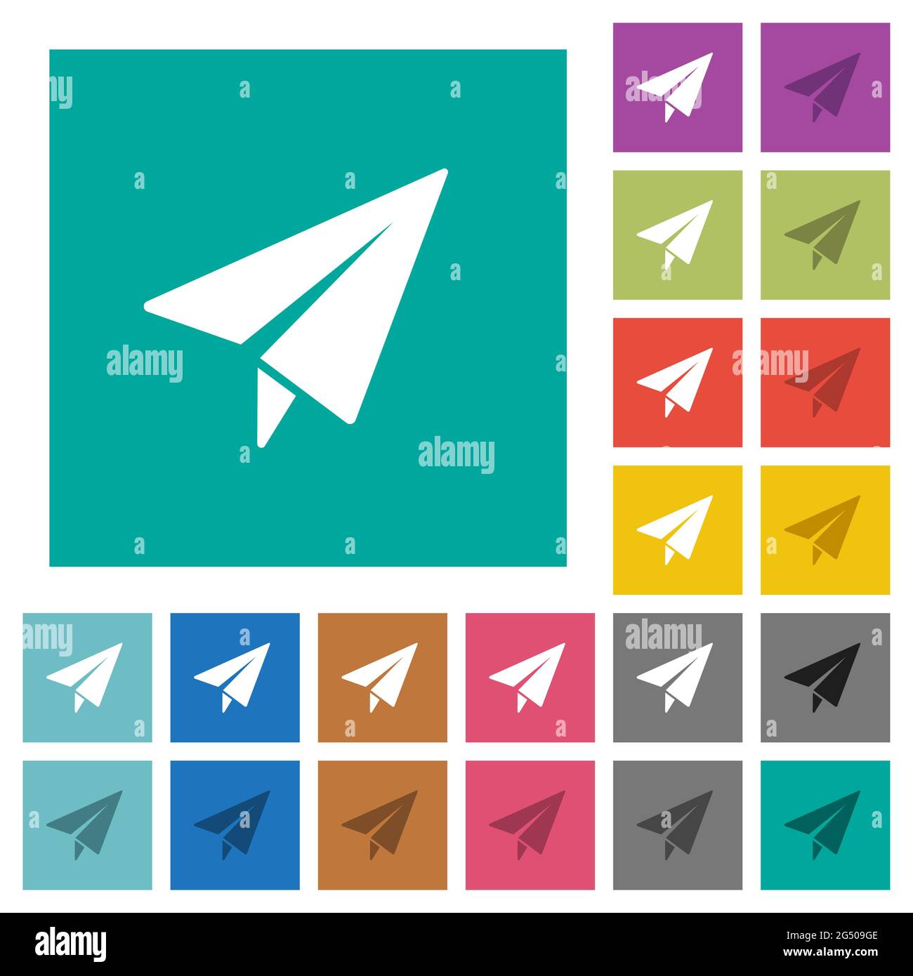Paper plane multi colored flat icons on plain square backgrounds ...