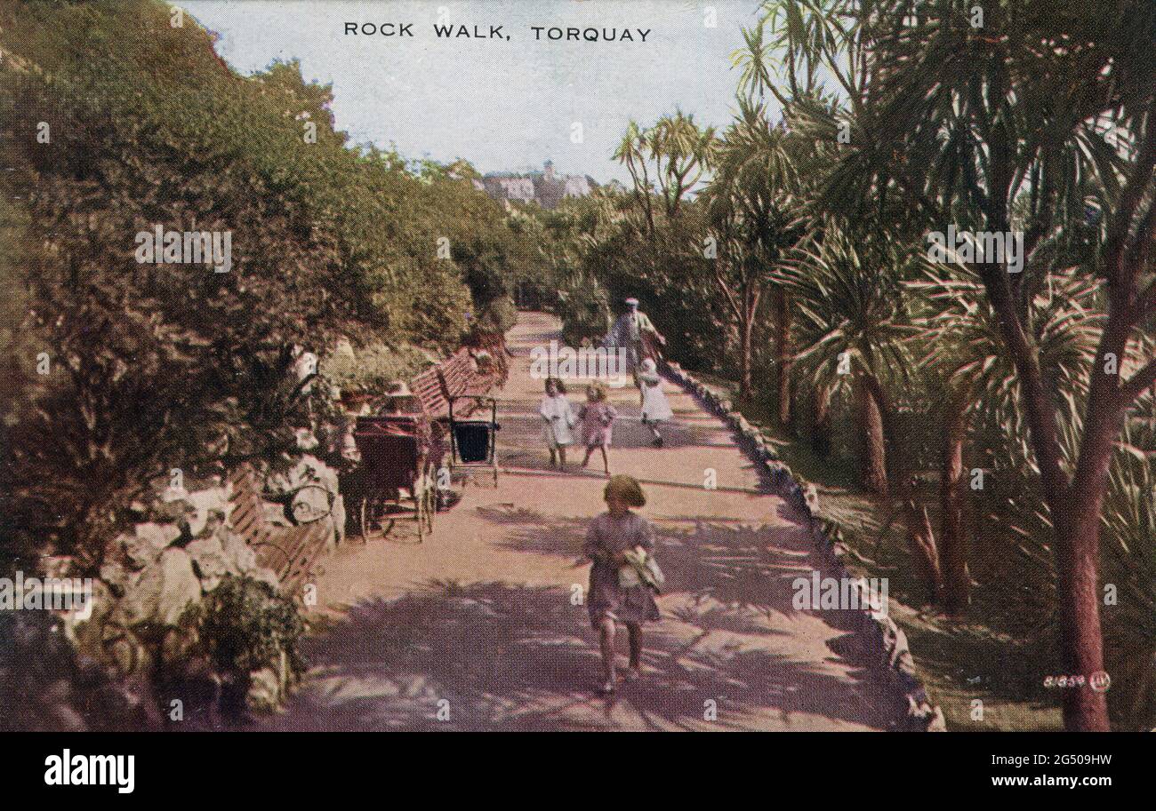 Vintage postcard entitled “Rock Walk, Torquay”. Devon, England. Circa ...