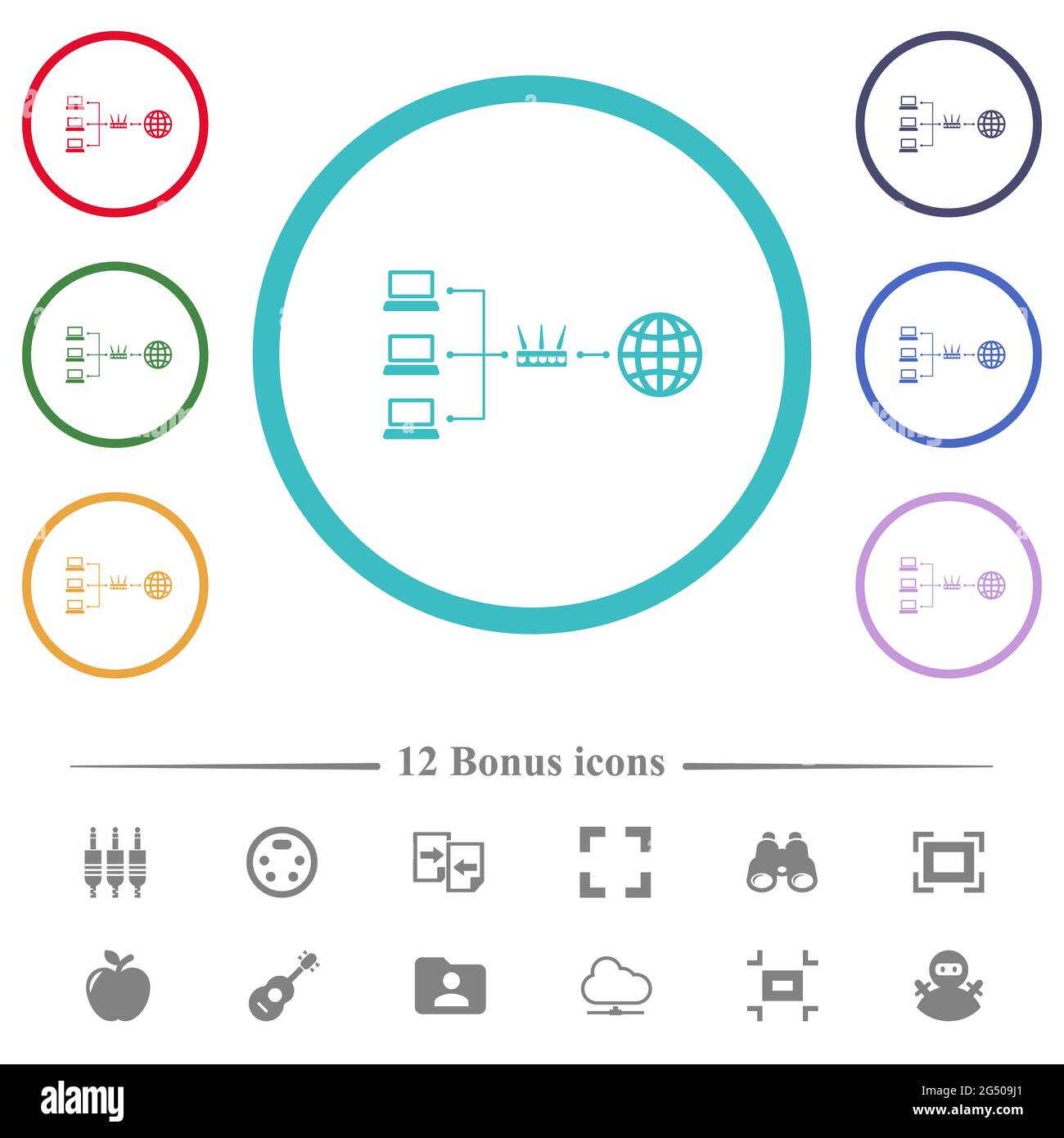 Network address translation flat color icons in circle shape outlines ...