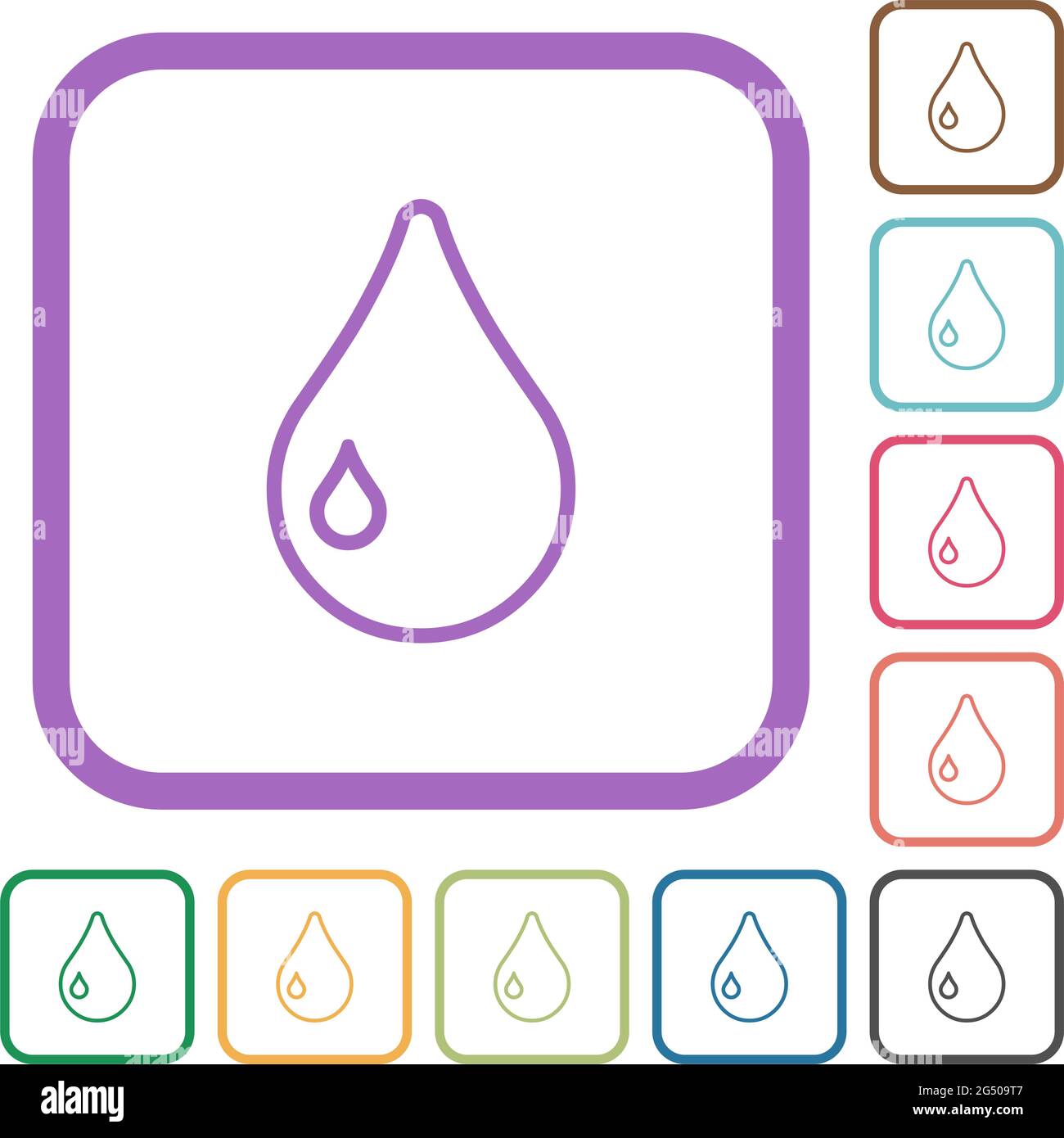 Single drop outline simple icons in color rounded square frames on ...