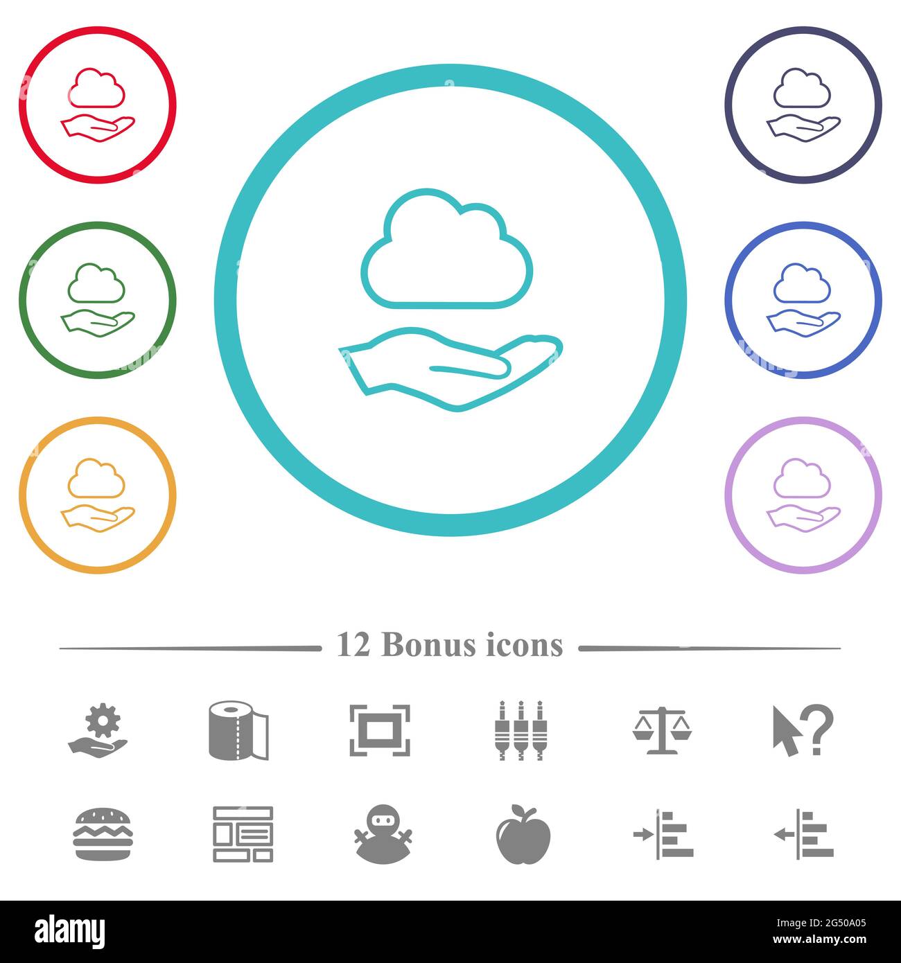 Cloud services flat color icons in circle shape outlines. 12 bonus ...