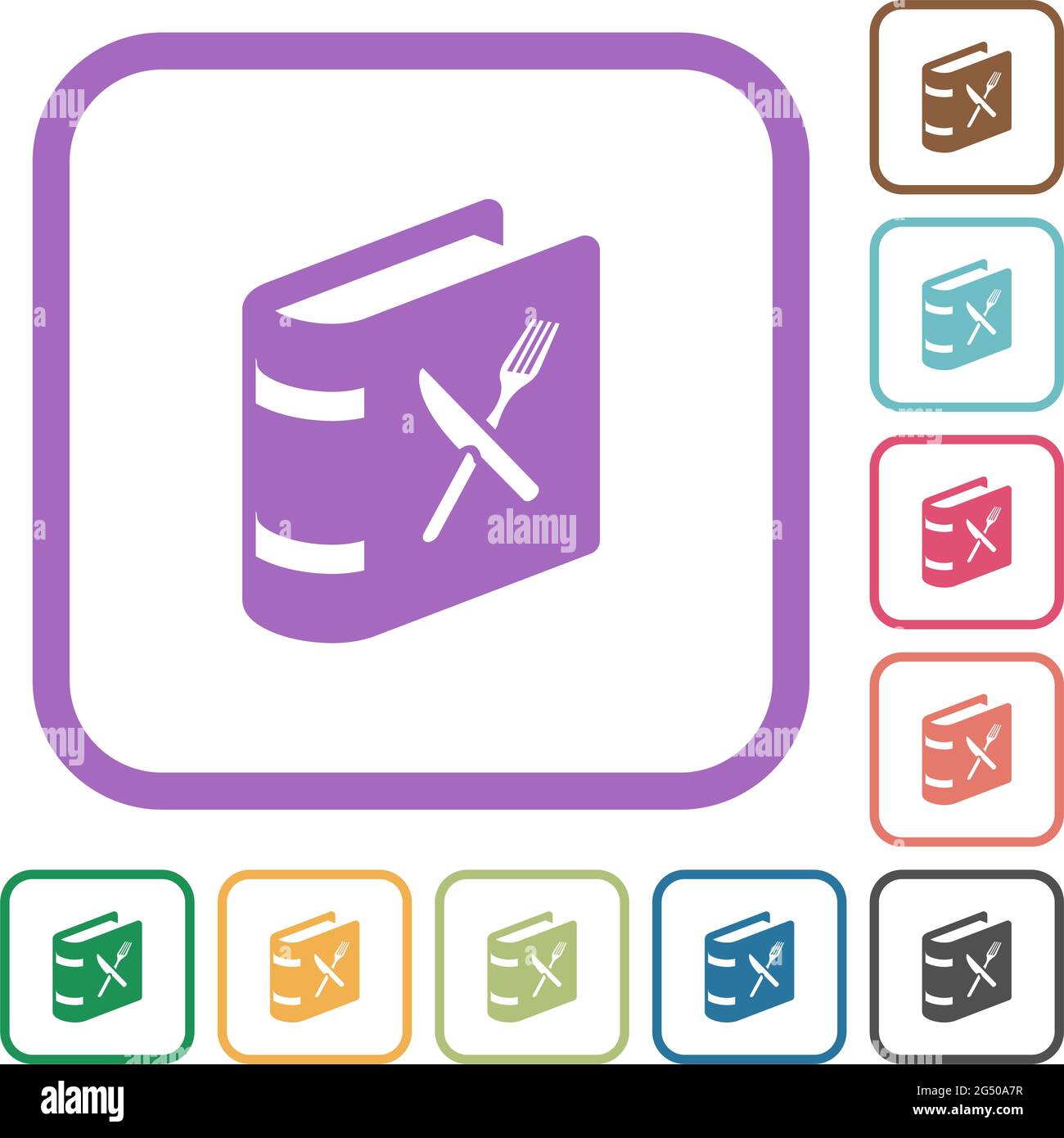 Cookbook with knife and fork simple icons in color rounded square ...