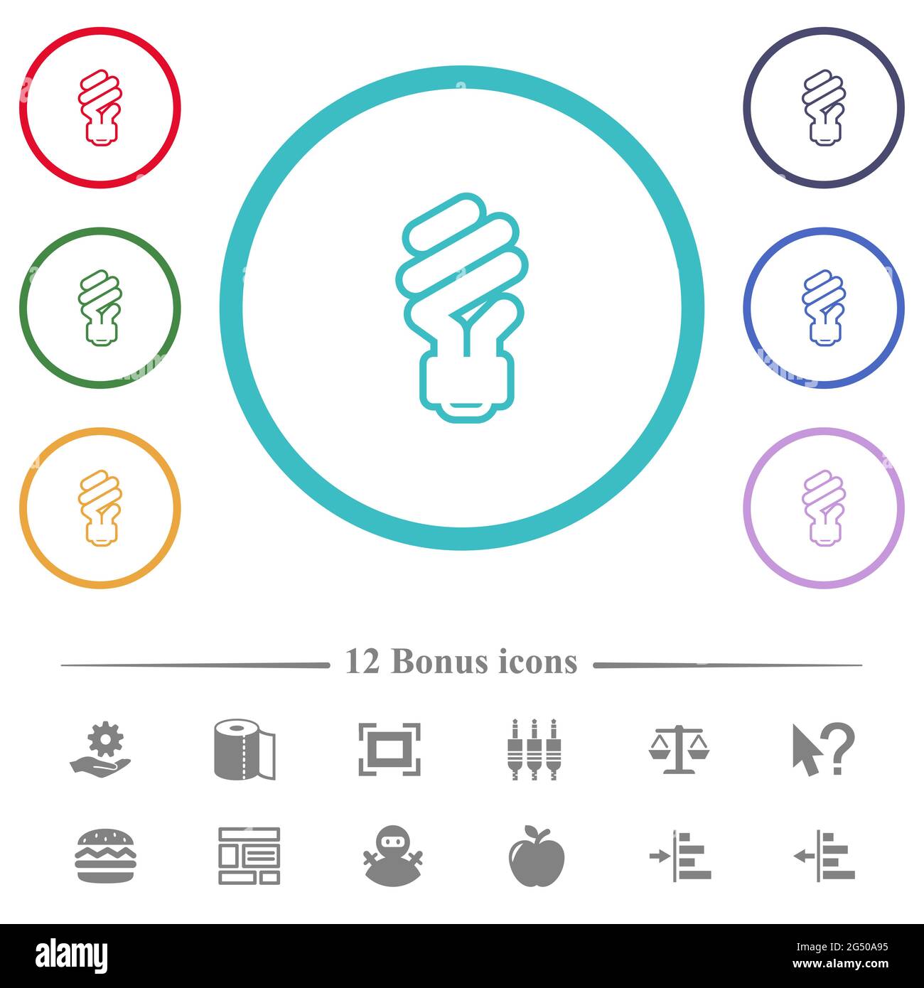 Energy saving fluorescent light bulb outline flat color icons in circle ...