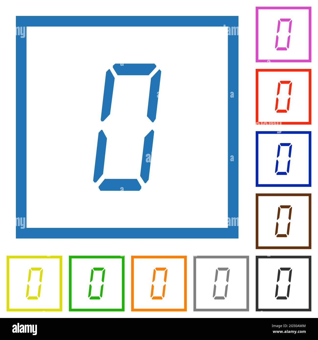 digital number zero of seven segment type flat color icons in square ...