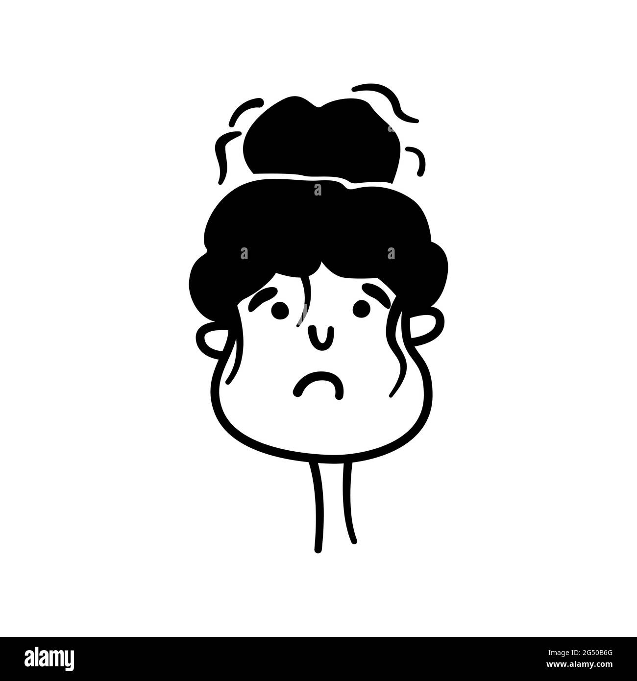 Simple black and white comic emotional portrait of a young woman. Sad ...