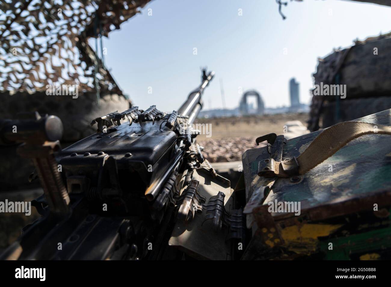Azeri machine gun on display in Trophy Park, Baku, Azerbaijan. 16.06.21 ...