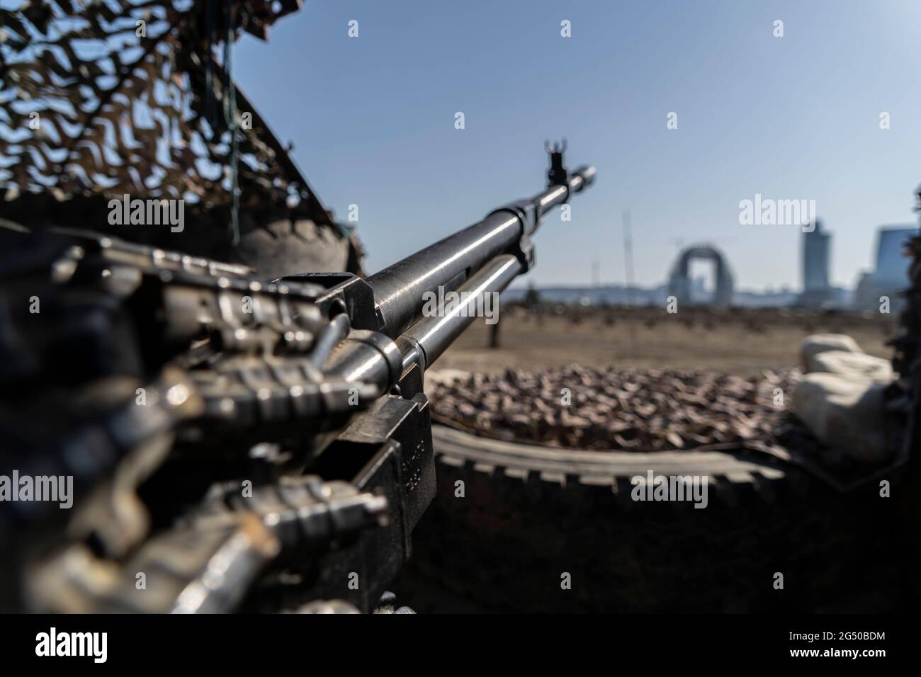 Azeri machine gun on display in Trophy Park, Baku, Azerbaijan. 16.06.21 ...