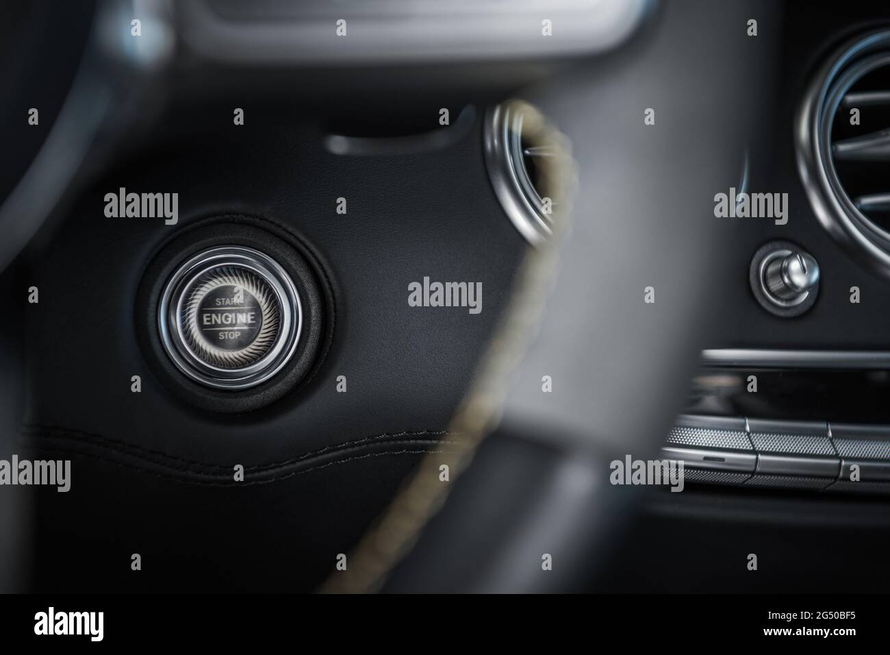 Elegant and Modern Start Stop Car Engine Ignition Button Close Up ...