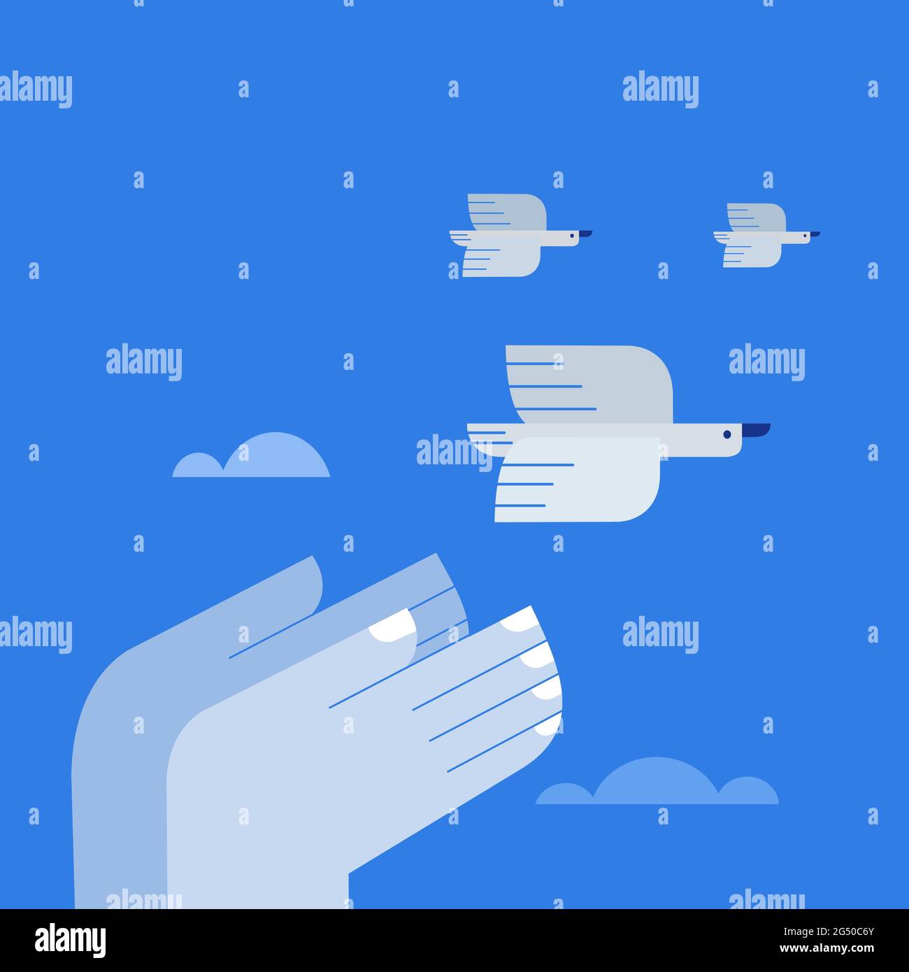 Illustration of hands releasing birds in the sky Stock Vector Image ...