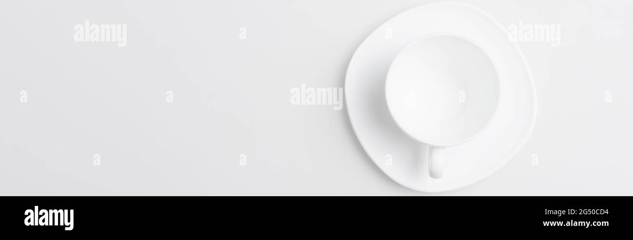 top view of empty cup and saucer isolated on white, banner Stock Photo ...