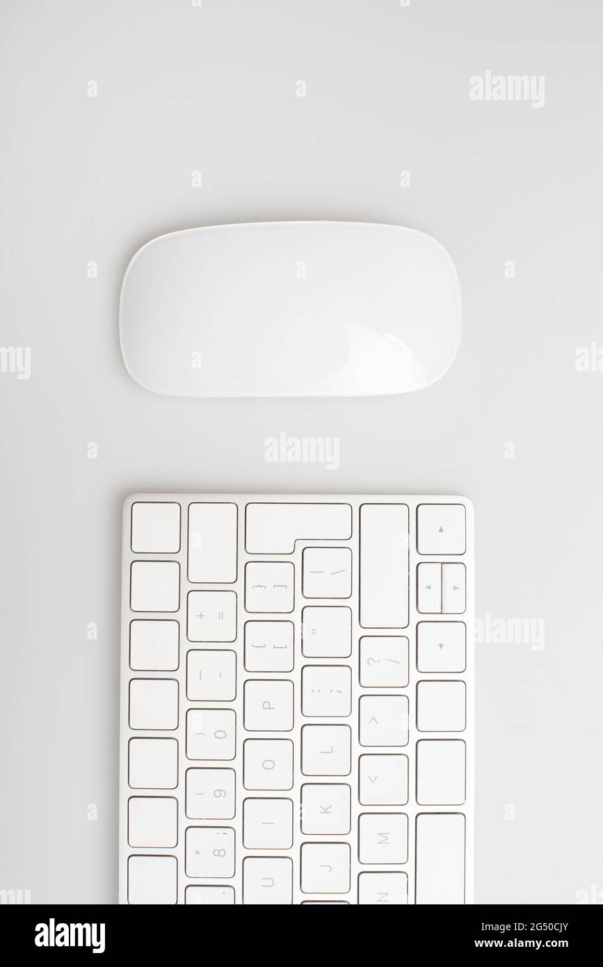 flat lay with computer mouse and keyboard isolated on white Stock Photo ...