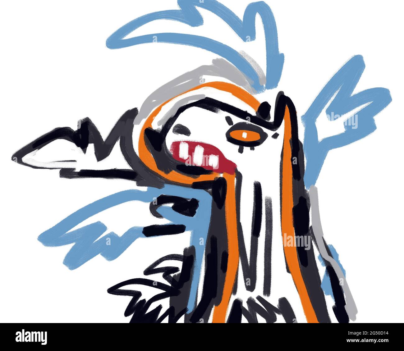 Ferocious small animal with sharp teeth and orange eyes with plants in ...