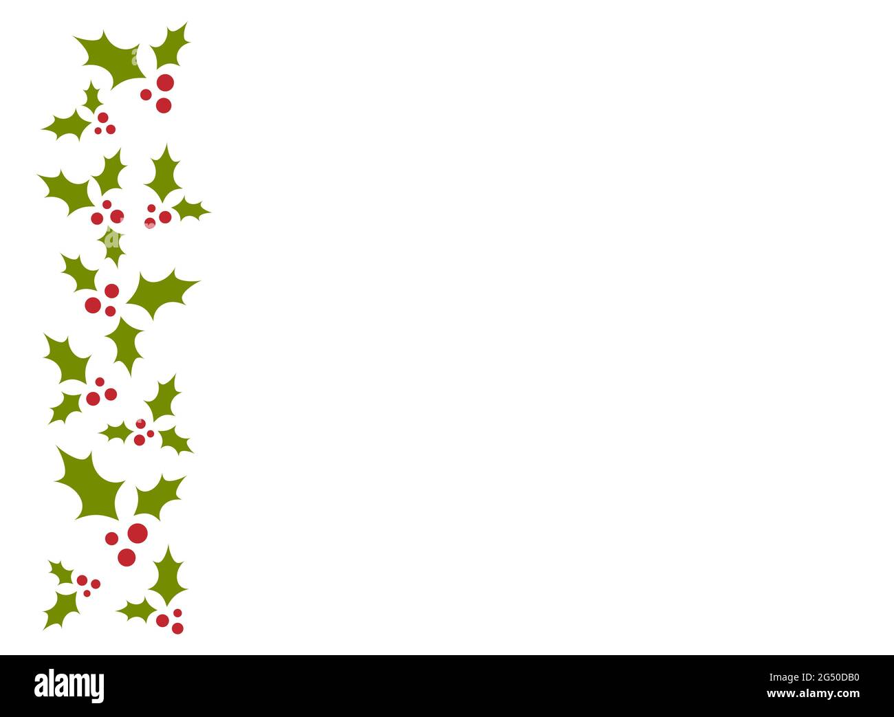 red and green holly berry border on white background. Winter horizontal ...