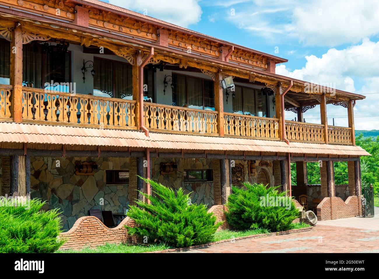 Outdoor view with architecture details of an old vintage style house ...