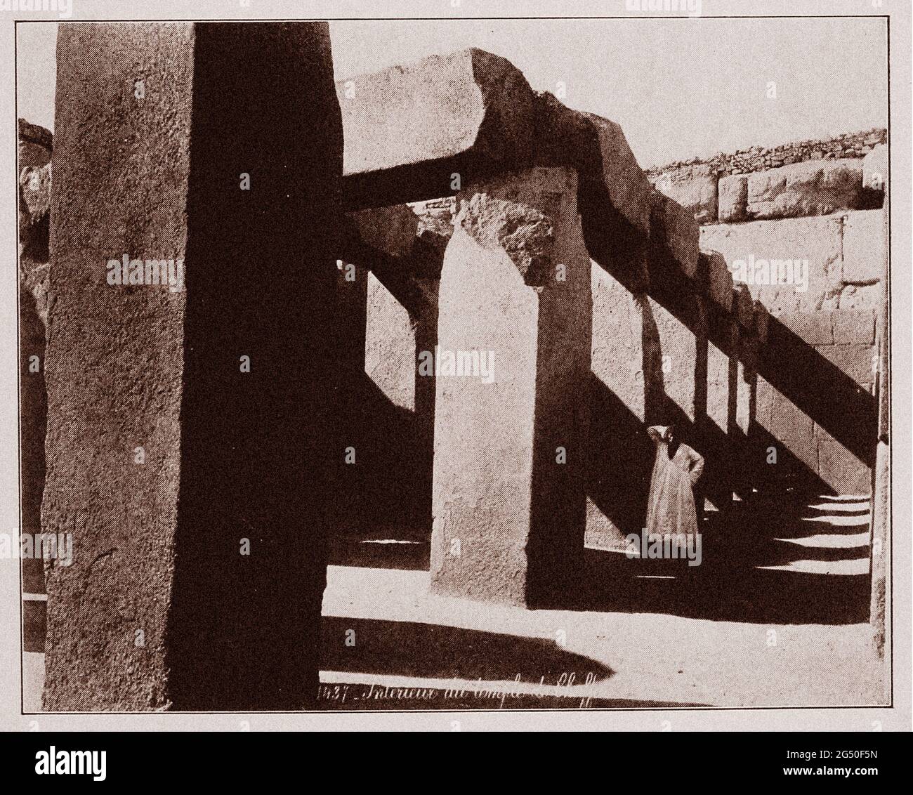 A granite hall in the Great Monumental Gate of Khafre. The entrance of ...