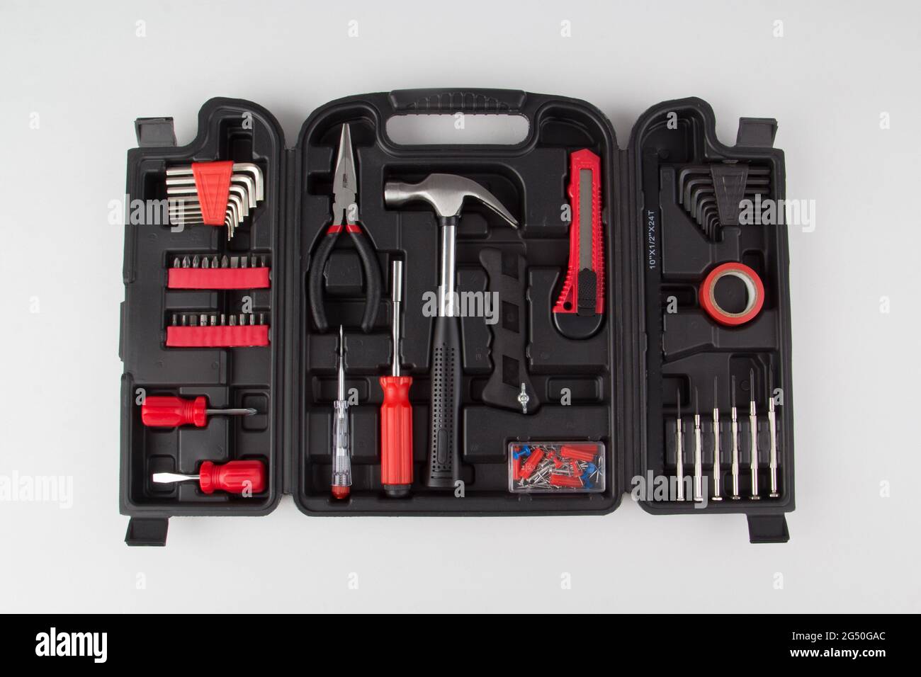 Black tool box with instrument and tools isolated on white background ...