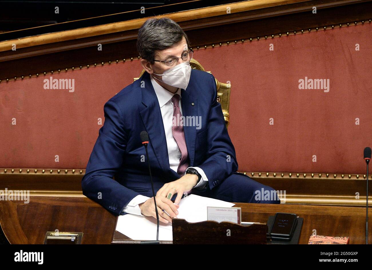 Italy, Rome, June 23, 2021 : Communications Prime Minister Mario Draghi ...