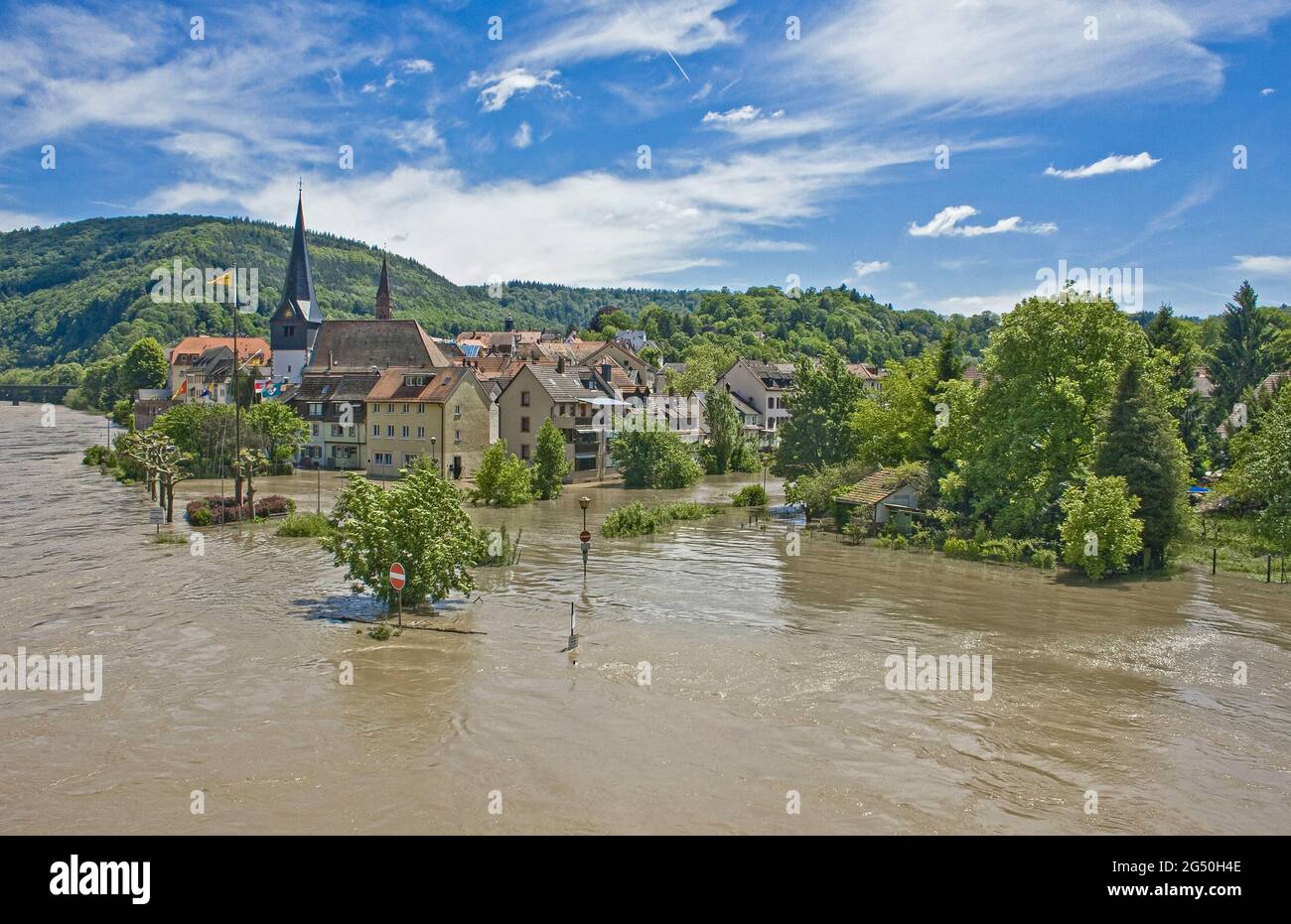 flood due to heavy rainfall at Neckargemund at the Neckar river in ...
