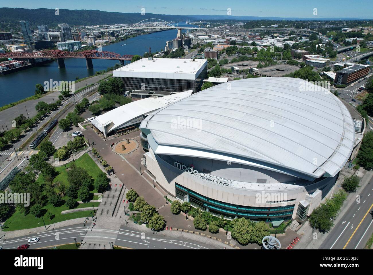 An aerial view of the Moda Center, Wednesday, June 23, 2021, in ...
