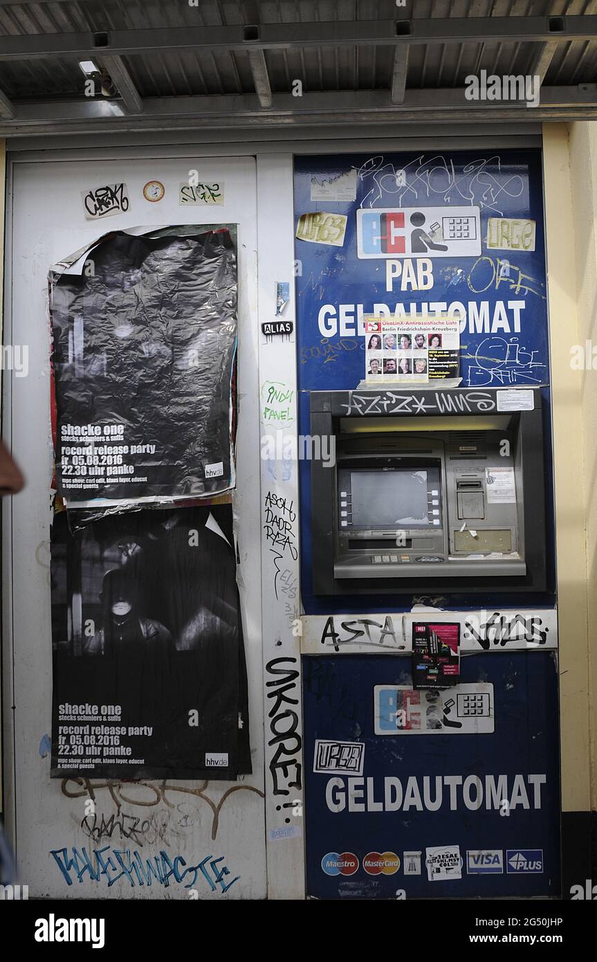 Berlin - Germany 13 August 2016-ATM money automate at Frankfurter Allee ...